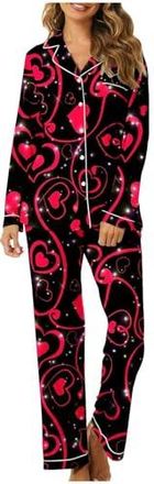 Generic 2026 Ensemble de pyjama pour femme pour la Saint-Valentin 2026 imprim&eacute; &agrave; manches longues pour la Saint-Valentin, bordeaux, XXL