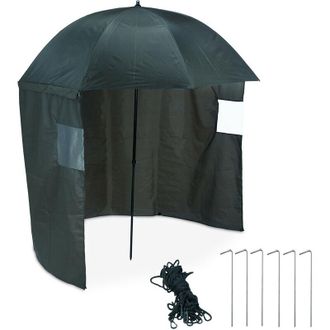 Relaxdays Abri de p&ecirc;che avec paroi lat&eacute;rale, m&eacute;canisme &agrave; bascule, piquets & sac transport, tente, parapluie, vert - Relaxdays