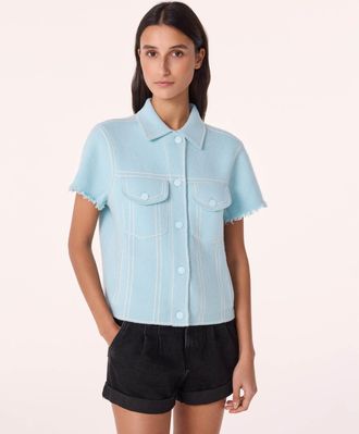 Kujten Veste cachemire courte jacquard denim, 4 fils - Veste Jessinda