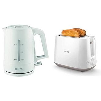 Krups BW2441 Wasserkocher Pro Aroma | 1,6 L Fassungsvermögen | 2.400 W | Beleuchteter Ein-/ Ausschalter | Weiß & Philips HD2581/00 Toaster, integrierter Brö