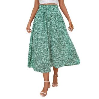 Generic Femme imprim&eacute; floral demi jupe d&eacute;contract&eacute;e imprim&eacute; floral devant court arri&egrave;re, vert, XL