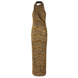 Missoni Robe longue &agrave; encolure am&eacute;ricaine et sequins - Femme - Robes - Jaune - Taille: 38 FR