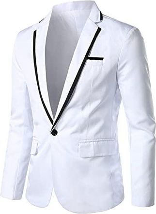 Generic IQYU Blazer Homme Coupe Ajustée Moderne Veste Blazer Simplicité Vintage Veste de Smoking Robe de Dîner Fête de Bal Blanc L