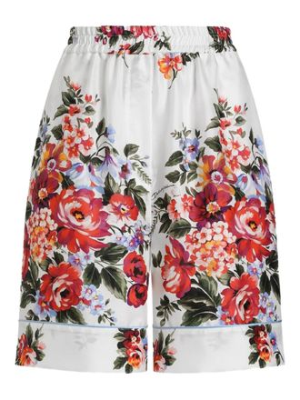 Dolce & Gabbana floral-print tie shorts - Wei&szlig;