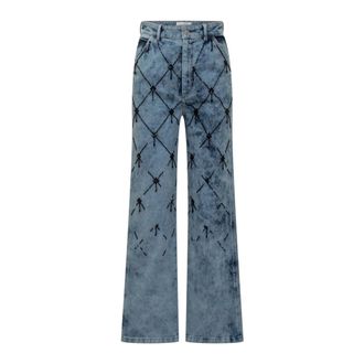 Des_Phemmes Wide-Leg Jeans mit schwarzer Netzstickerei - - Jeans - Damen - Blau - M