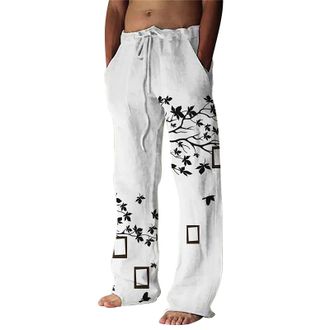 Generic Hose Herren - Herrenhose Baumwoll-Leinen mit dezentem Druck praktischer Schn&uuml;rung f&uuml;r l&auml;ssigen Freizeitkomfort