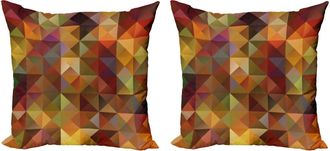 Abakuhaus Bunt Kissenbezug Set (2Stück), Grid-Mosaik Geometrisches, doppelseitiges Digitaldruckdekor mit Reißverschluss, 45 cm, Brown und Marigold