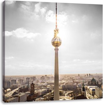 Pixxprint Berliner Fernsehturm, Größe: 70x70 cm, Leinwandbild Quadratisch, Wandbild, Kunstdruck, fertig bespannt