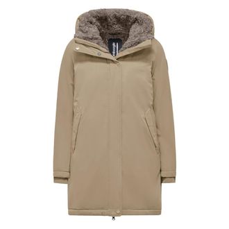 Bomboogie Femme, Manteaux, Beige, Taille: 38 FR Parka avec capuche et doublure en fausse fourrure