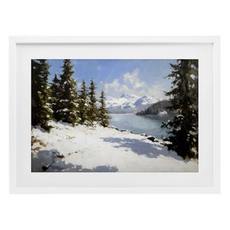 Stupell Industries Way Up North Landscape White Gerahmter Druck unter Glas, Design von Petal Prints Design, 43 x 58 cm