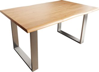 DELIFE Esszimmertisch Edge Akazie Natur 140x90 Edelstahl Schmal Live-Edge