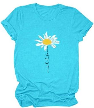 Generic T-shirt Imprim&eacute; Femme T-shirt avec Col Rond Imprim&eacute; Fleurs D&eacute;contract&eacute; Chic Printemps &Eacute;t&eacute; Top Coupe ample Femmes &agrave; Manches Longues Fille, bleu fonc&eacute;, 