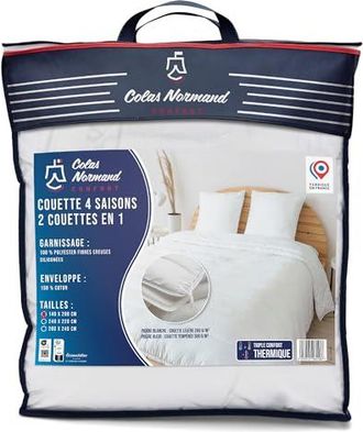 Colas Normand 4-Jahreszeiten-Bettdecke - 2 Decken in 1 mit B&auml;ndern - leicht & temperiert - 100% Baumwolle - 140 x 200 cm - ideal f&uuml;r alle Jahreszeiten