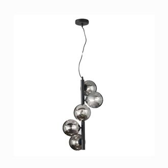 Luce-Ambiente-Design black metal Honey suspension with five smoked glass diffusers