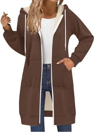 Generic Cocila Long Womens Sweatshirt Jacket With Fleece Manteau Thermique Coffee Xxxl Veste Legere Femmes Veste Impermeable Femmes Capuche Sans Manche En Fou