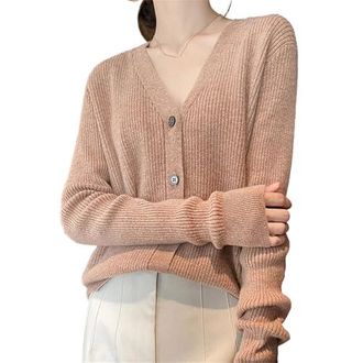 Generic Femmes Printemps Chic Col V Ray&eacute; Cachemire Cardigan Pull Manches Longues Tricot Manteaux, Camel dor&eacute;., Taille XS
