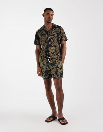 Tommy Hilfiger Short densemble en lin m&eacute;lang&eacute; &agrave; imprim&eacute; fleuri - Bleu marine