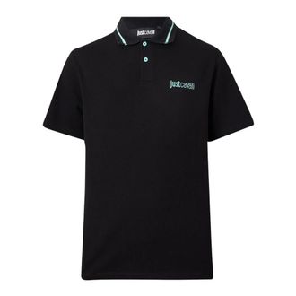Just Cavalli Homme, Tops, Noir, Taille: 2XL Polo en coton avec col bicolore et logo