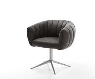 DELIFE Drehstuhl Jada-Flex Mikrofaser Anthrazit Vintage Fu&szlig;kreuz Edelstahl 360&deg; drehbar Wippfunktion Taschenfederkern, Esszimmerst&uuml;hle