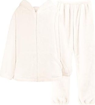 Power Flower Ensemble Pyjama en Polaire Douillette pour Femme - Ensemble Lounge 2 pi&egrave;ces Ample en Peluche avec Veste zipp&eacute;e, v&ecirc;tement de Nuit dHiver Confortable (L