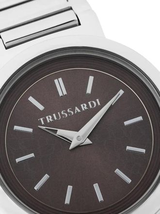 Trussardi montre ronde argent&eacute;e 35 mm - Marron