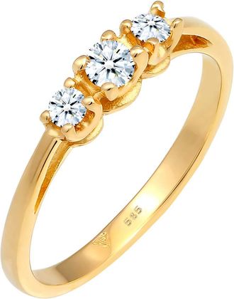 DIAMORE Elli DIAMONDS Ring Damen Verlobung Edel Trio mit Diamant (0.22 ct.) in 585 Gelbgold