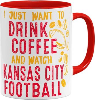 OM3 Kansas-City-Coffee - Tasse - Keramik Becher - American Football Mug - 11oz 325ml - Beidseitig Bedruckt - Rot