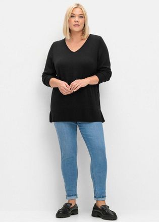 Sheego Strickpullover V-Ausschnitt-Pullover Langarm aus leichtem Feinstrick