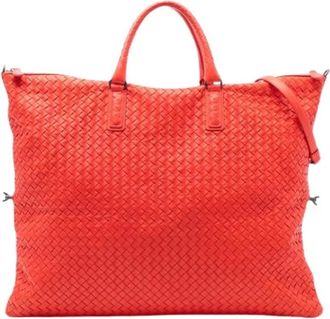 Bottega Veneta unisex, Pre-owned, Rouge, Taille: ONE Size Cabas de voyage en cuir tress&eacute; Pre-owned