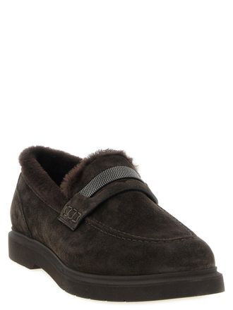 Brunello Cucinelli Shearling-Lined Suede Loafer - brown