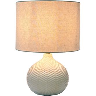 Relaxdays Lampe de table Relaxdays, chevrons, pied c&eacute;ramique, abat-jour tissu, E27, 42x30cm, chevet avec c&acirc;ble, blanche