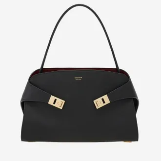 Ferragamo Womens Shoulder Bag Hug Soft Leather Black