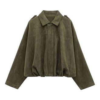Generic Veste bomber tendance en faux daim pour femme - Manteau court &agrave; manches longues - V&ecirc;tement dext&eacute;rieur, vert militaire, XS