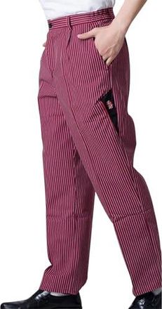 Generic Pantalon de chef pour homme avec taille &eacute;lastique et poches, pantalon duniforme de restauration pour h&ocirc;tel, restaurant, serveur, chef, Rouge, L