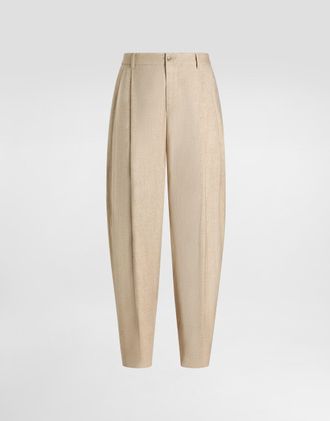 Dolce & Gabbana Hemp And Silk Trousers With Tweed Effect - Mann Collection Beige 46