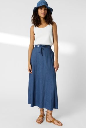 Gerard Darel Jupe mi-longue en lin m&eacute;lang&eacute; - JIHANE - Indigo