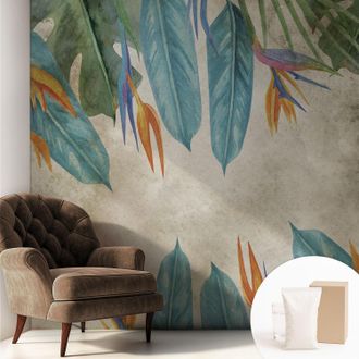 Tulup Carta Da Parati Facile Da Installare - Vlies Per Arredamento Interno - Per Pareti - Stile Moderno - Con Colla Gratuita Fiori Tropicali 250x250 Cm