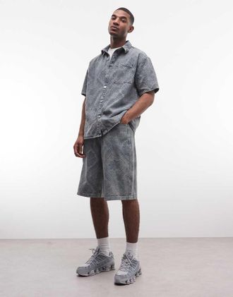 Liquor & Poker Bermuda densemble d&eacute;contract&eacute; en jean &agrave; motif cachemire en jacquard - Bleu-Multicolore
