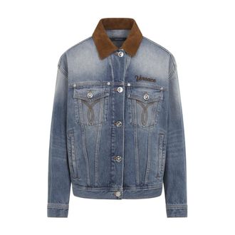Versace Femme, Vestes, Bleu, Taille: 38 FR Denim Stone Wash Blouson
