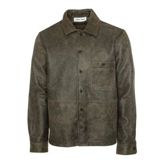 Samsøe & Samsøe Homme, Vestes, Gris, Taille: M Veste Chemise en Cuir à Col Classique