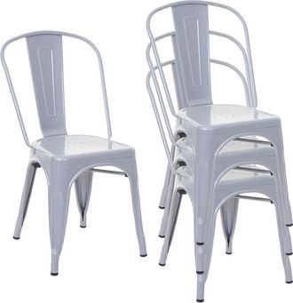 Hhg 4er-Set Stuhl 791, Bistrostuhl Stapelstuhl, Metall Industriedesign stapelbar grau