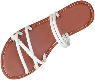 Generic Sandales plates d&eacute;contract&eacute;es et &eacute;l&eacute;gantes pour femme - Bout ouvert - Couleur unie - Classique - Antid&eacute;rapantes - L&eacute;g&egrave;res et confortables - Pour l&eacute;t&eacute; 