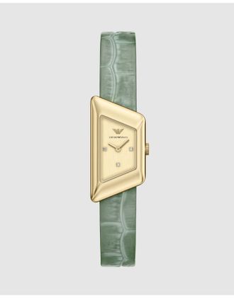 Emporio Armani Uhr mit zwei Zeigern aus gr&uuml;nem Leder in Gold