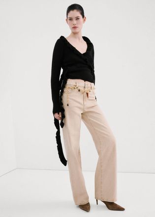 Mango Cardigan maille volants gris anthracite - Femme - S - MANGO