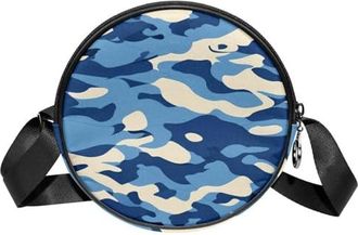 Generic Circle Sac &agrave; bandouli&egrave;re pour femme, petit sac &agrave; bandouli&egrave;re bleu camouflage, sac &agrave; dos avec fermeture &eacute;clair, bretelles r&eacute;glables, sac &agrave; main rond d&eacute;