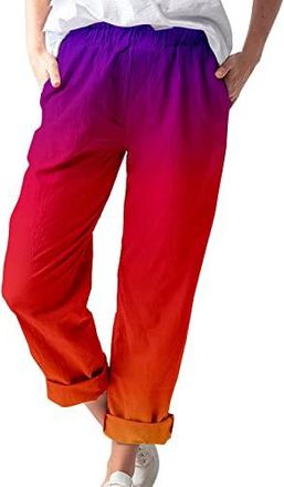 Generic Pantalon Leger Ete Femme L&eacute;ger Fluide &Eacute;t&eacute; Chic Pantalon D&eacute;contract&eacute; &Agrave; La pour Femmes avec Poches en Coton et Lin Imprim&eacute;s Baggy Ensemble Lin Femme Lar