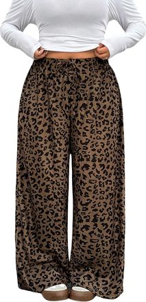 SOLY HUX Hosen Damen Gro&szlig;e Gr&ouml;&szlig;en Geradehose Leoparde Freizeithose Weite Casualhose Leohose Hohe Elastischer Bund Herbst Outfit Streatwear Leoparden 2XL