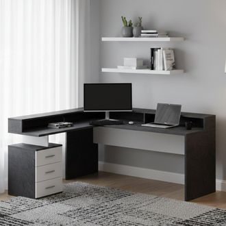 Dmora Schreibtisch Salomone, Eckschreibtisch mit Platte, Mehrzweck-B&uuml;roschreibtisch, 180x90h160 cm, Wei&szlig; und Schiefer