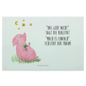 Mr. & Mrs. Panda XL Glas Schneidbrett Schwein Glück - Geschenk, Lustige Sprüche, Ziele, Schneideplatte, Großes Schneidebrett Aus, Glücksbringer, Träume, Für Gemüse Gro