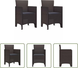 vidaXL Gartenm&ouml;bel - Gartenstuhl mit Kissen 2 pcs Braun 53 x 49 x 85 cm Polypropylen